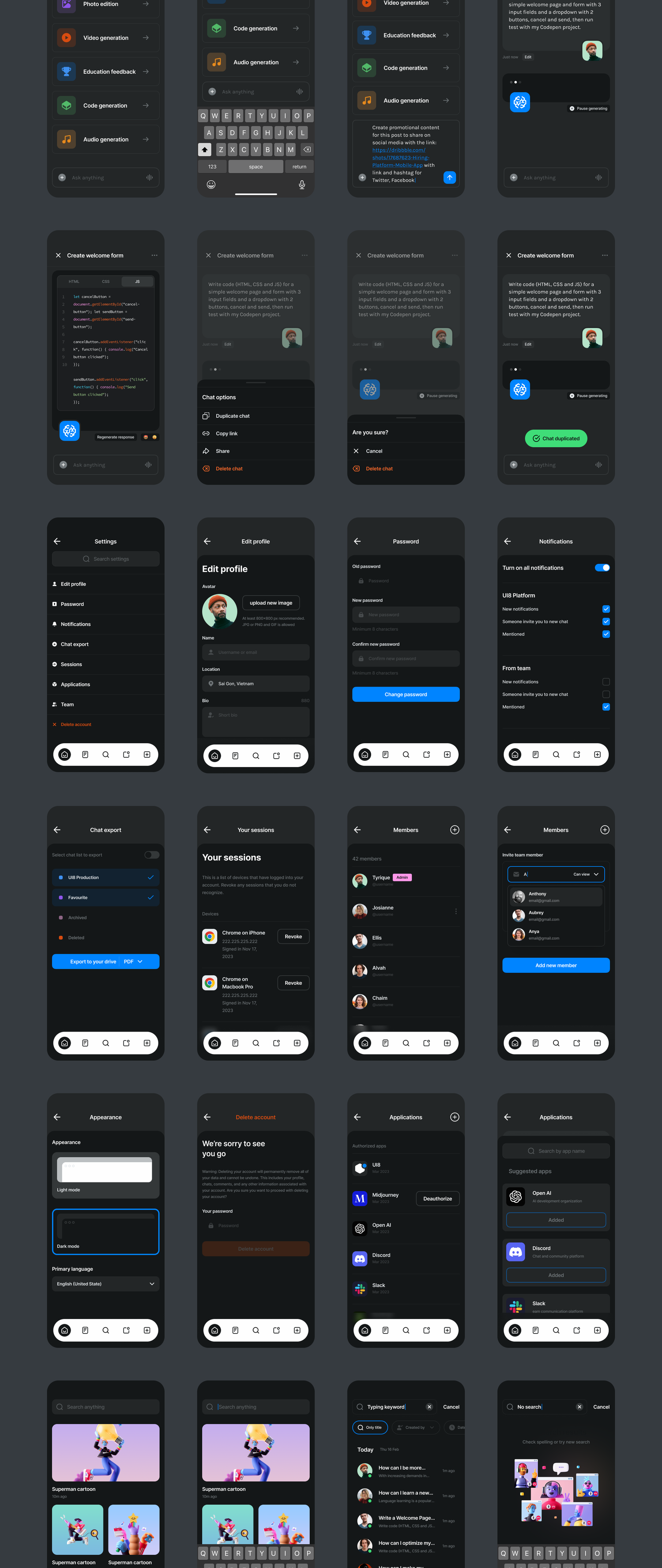 A01 双配色Ai人工智能ChatGPT聊天机器人社交App应用ui界面设计Fig设计套件Brainwave – AI iOS UI Kit _ 果觅网（gooodme）
